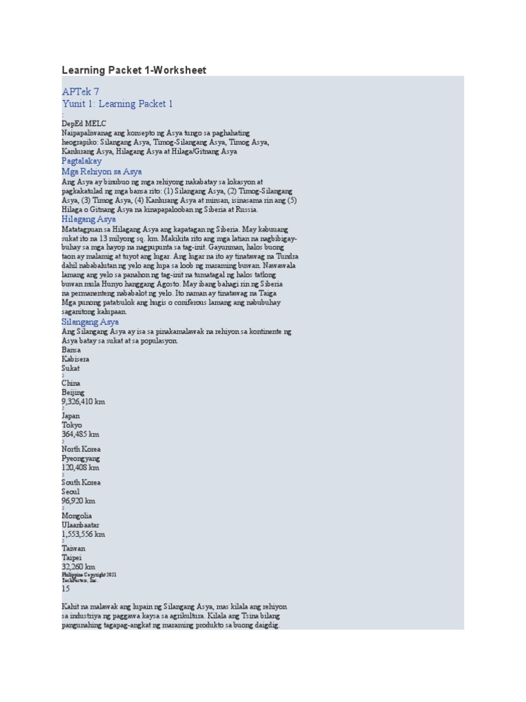 Learning Packet 1 | PDF