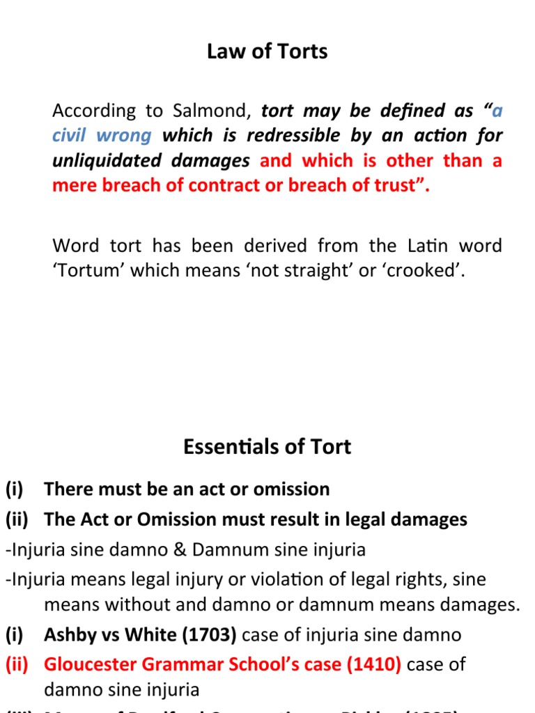1.meaning & Essentials of Torts | PDF