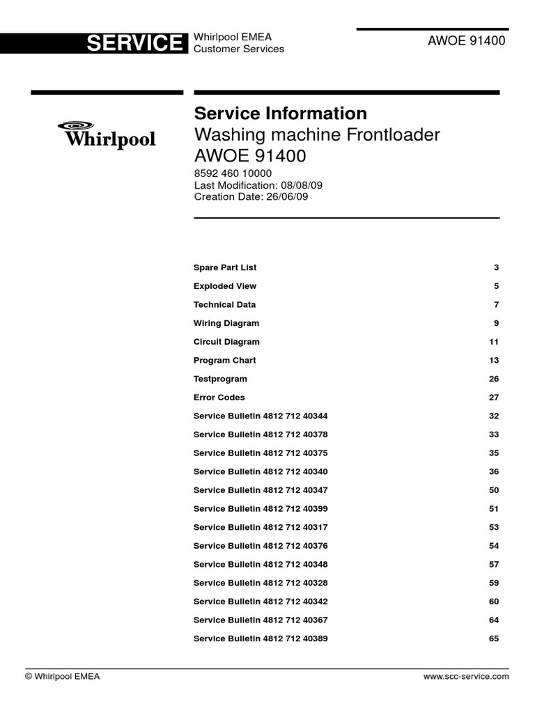 Whirlpool Awoe 91400 SM | PDF | Switch | Manufactured Goods