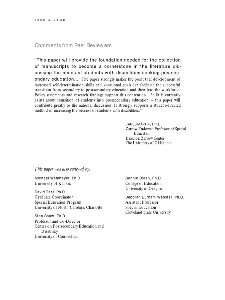 Comments From Peer Reviewers: This Paper Was Also Reviewed by | PDF ...