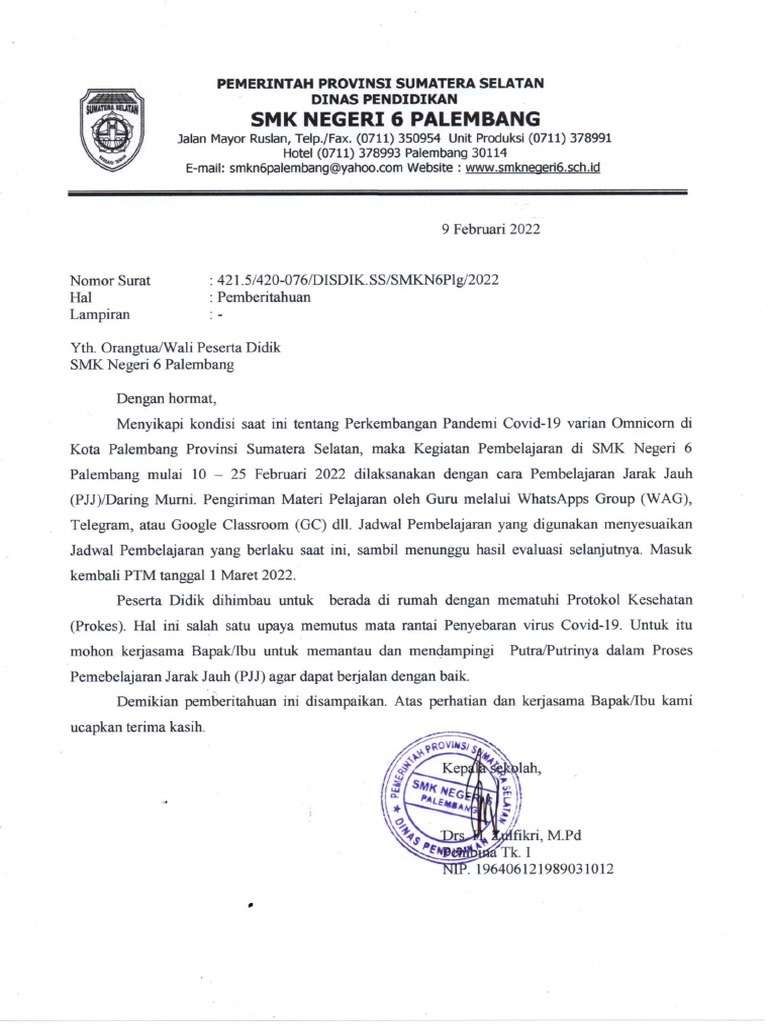 Surat Pemberitahuan Ke Orang Tua Siswa0001 | PDF Surat Pemberitahuan Ke Orang Tua Siswa0001 | PDF