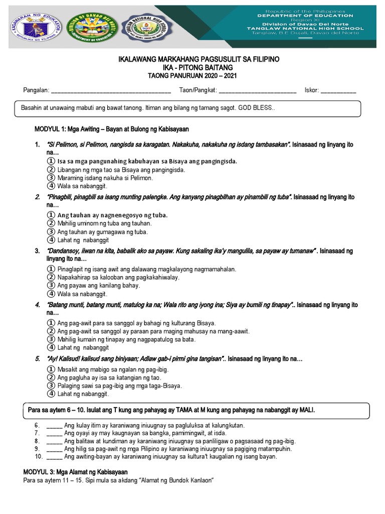 Fil7 - 2ND Quarter - Summative | PDF