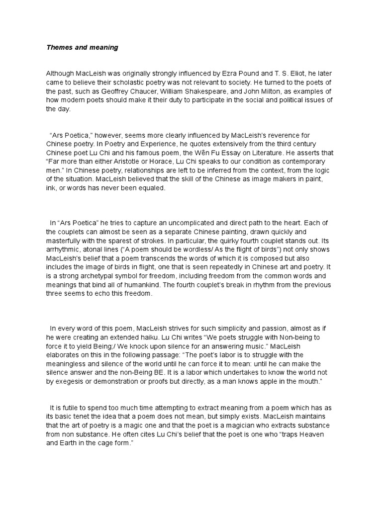 Ars Poetica | PDF | Poetry