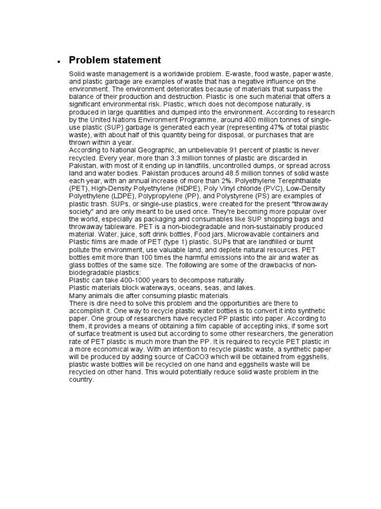 Problem Statement | PDF | Plastic | Recycling