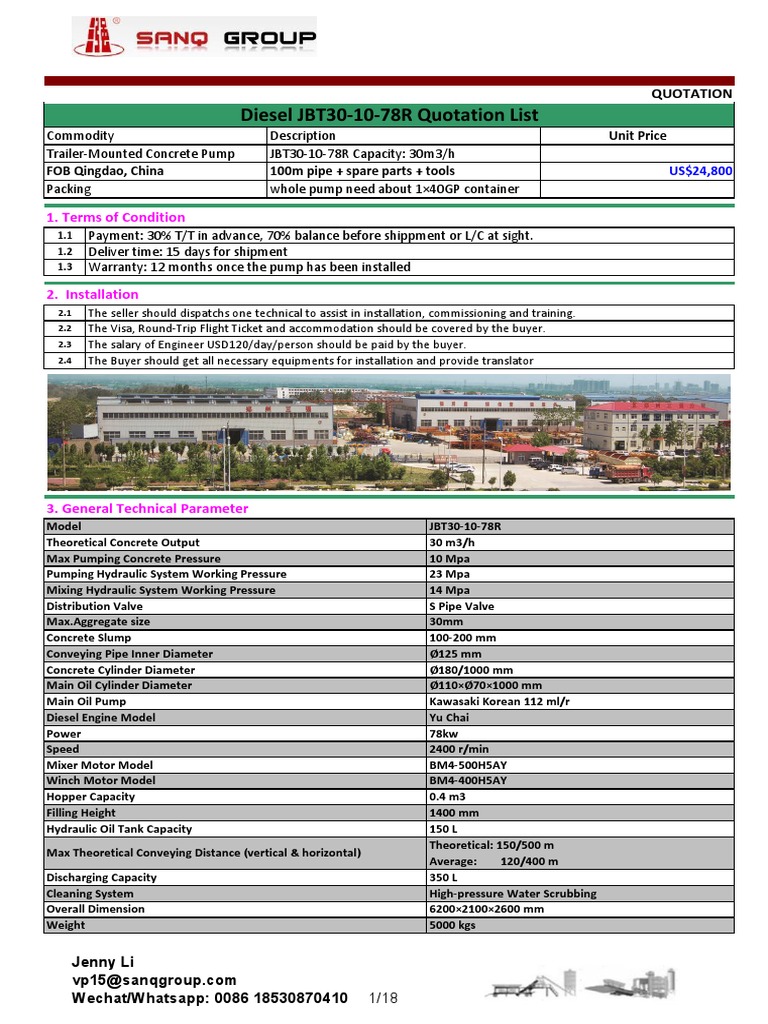 Diesel Concrete Pump JBT30-10-78R Quote | PDF | Pump | Mechanical ...