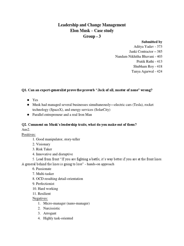 Group 3 - Elon Musk Case Study | PDF