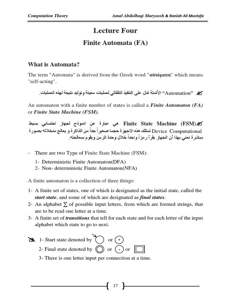 Lecture Four: Finite Automata (FA) | PDF | Computer Science | String (Computer Science)