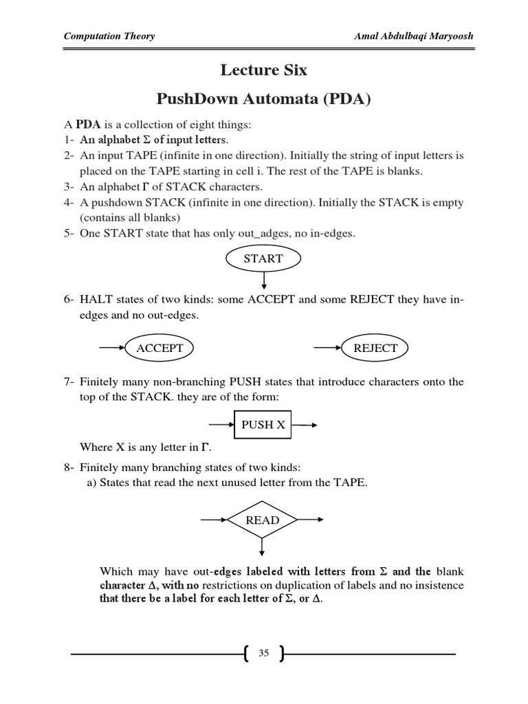 Lecture Six Pushdown Automata (Pda) | PDF | Computer Programming | Formal Methods