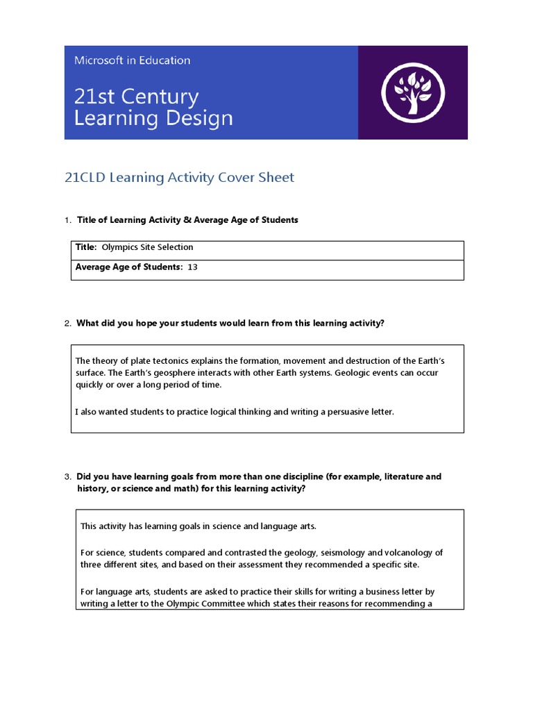 21CLD Learning Activity Cover Sheet | PDF | Earthquakes | Volcano