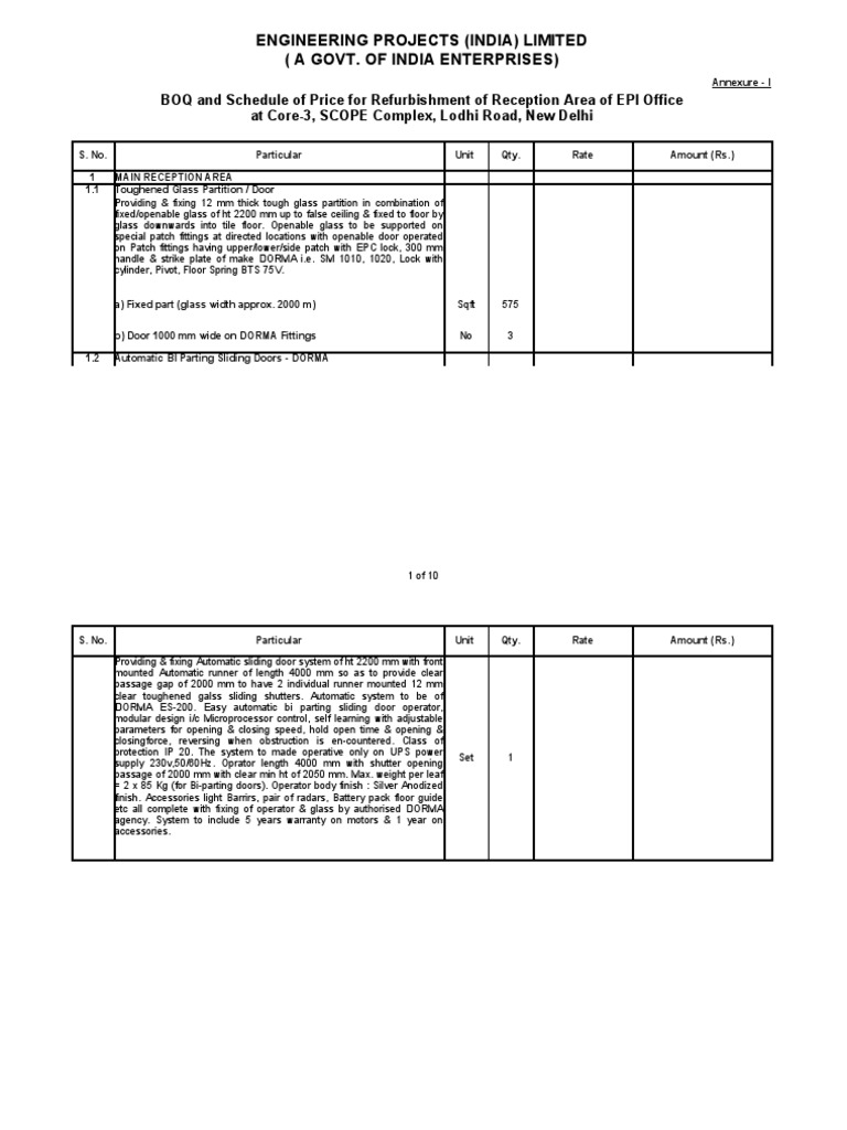 Reception Area BOQ | Door | Ceiling