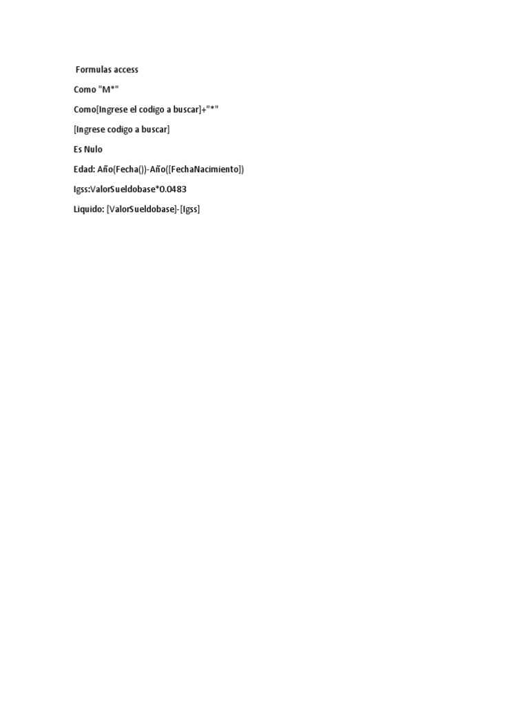 Formulas Access | PDF