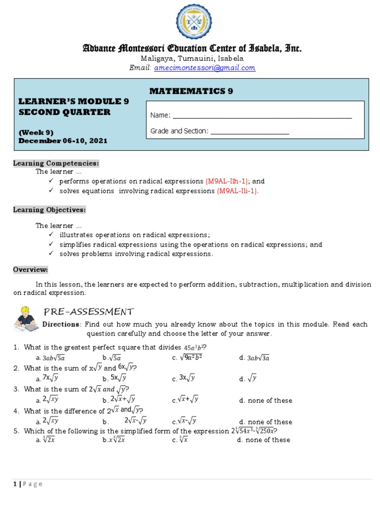 Module in Mathematics 9 Week 9 Second Quarter | PDF | Factorization ...