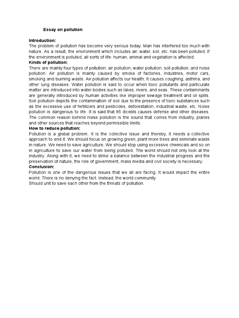Essay on Pollution: Causes and Solutions | PDF