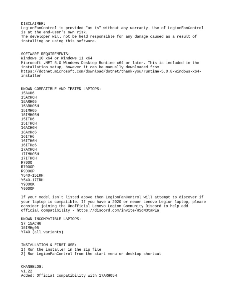 Legion Fan Control Read Me | PDF | Microsoft Windows | Computer Science