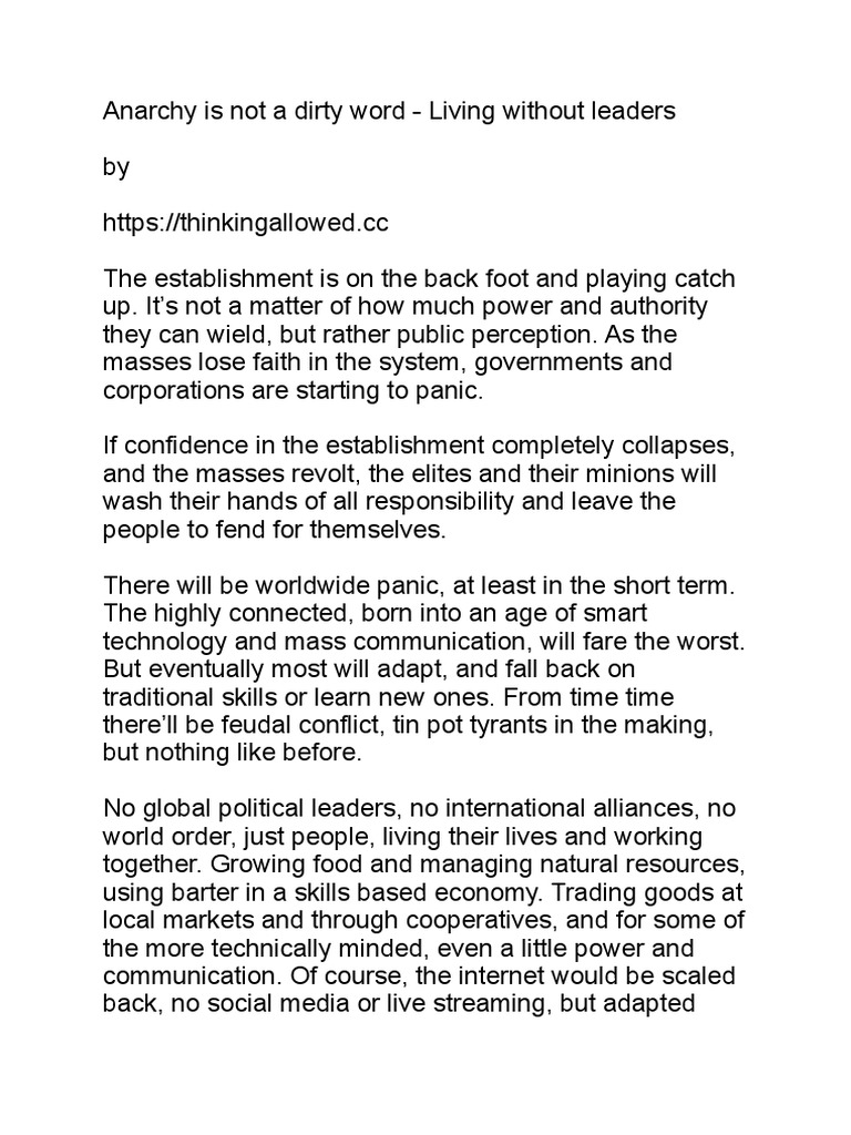 Anarchy Is Not A Dirty Word - Living Without Leaders - Thinkingallowed ...
