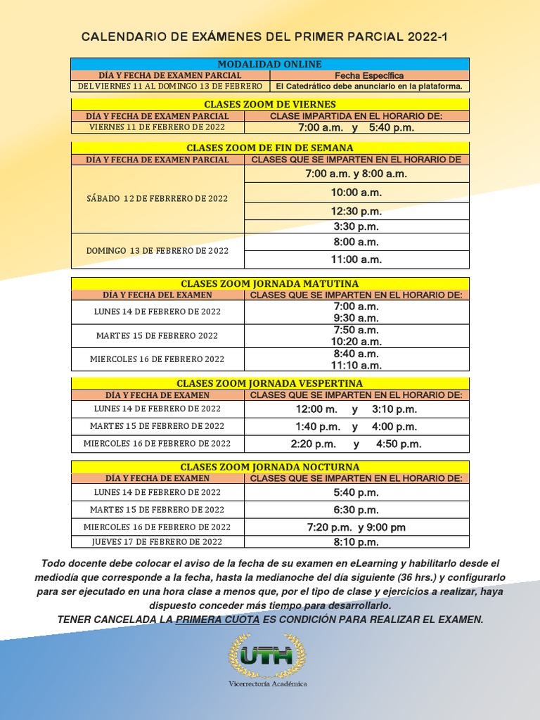 Calendario de Exámenes Del Primer Parcial 2022 | PDF