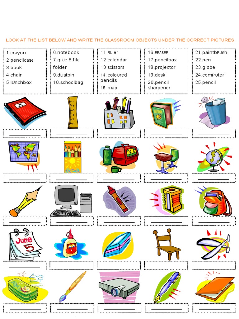Look at The List Below and Write The Classroom Objects Under The ...