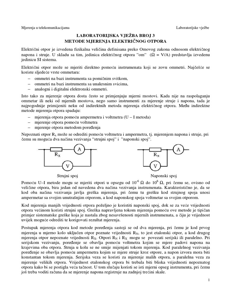 Metode Mjerenja Elektricnog Otpora - Laboratorijska Vjezba | PDF