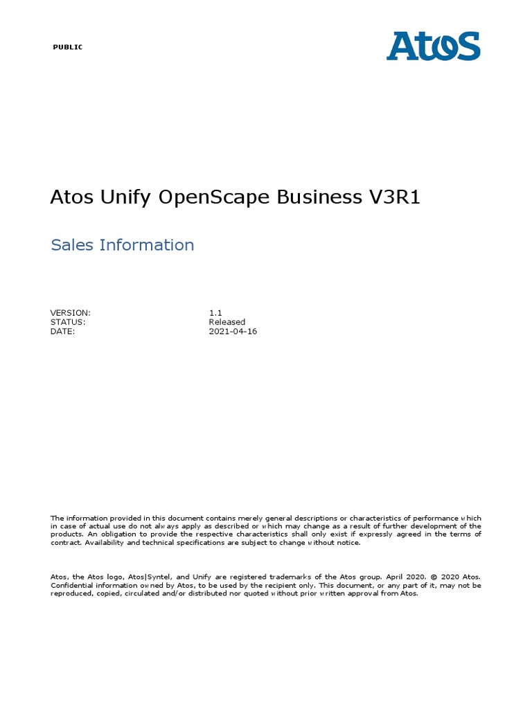 Atos Unify OpenScape Business V3 - Sales Information Sales Information ...