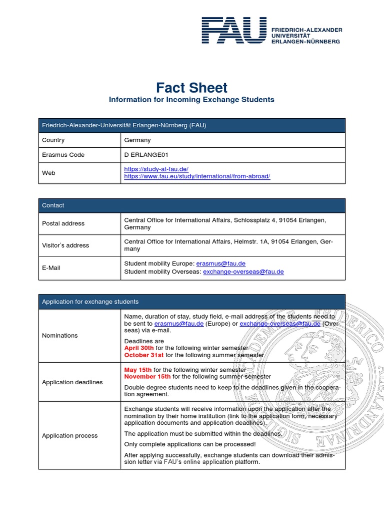 Fact Sheet: Information For Incoming Exchange Students | PDF | Academic Degree | Thesis