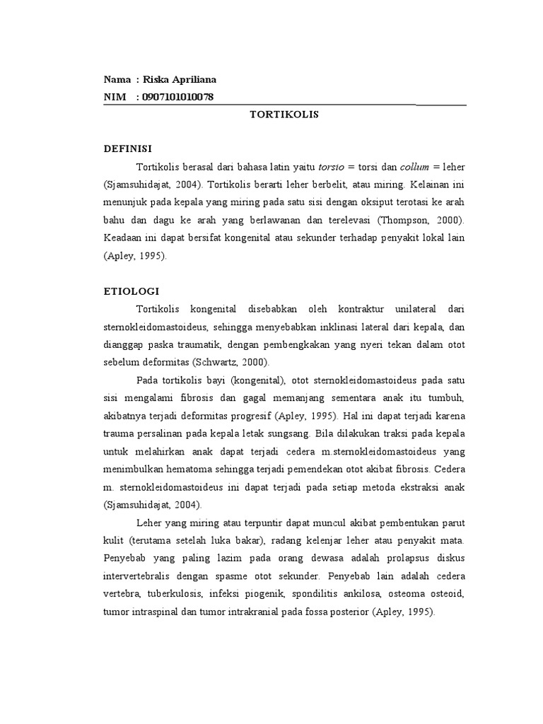 Tortikolis Penyebab Gejala Dan Penatalaksanaan Pdf
