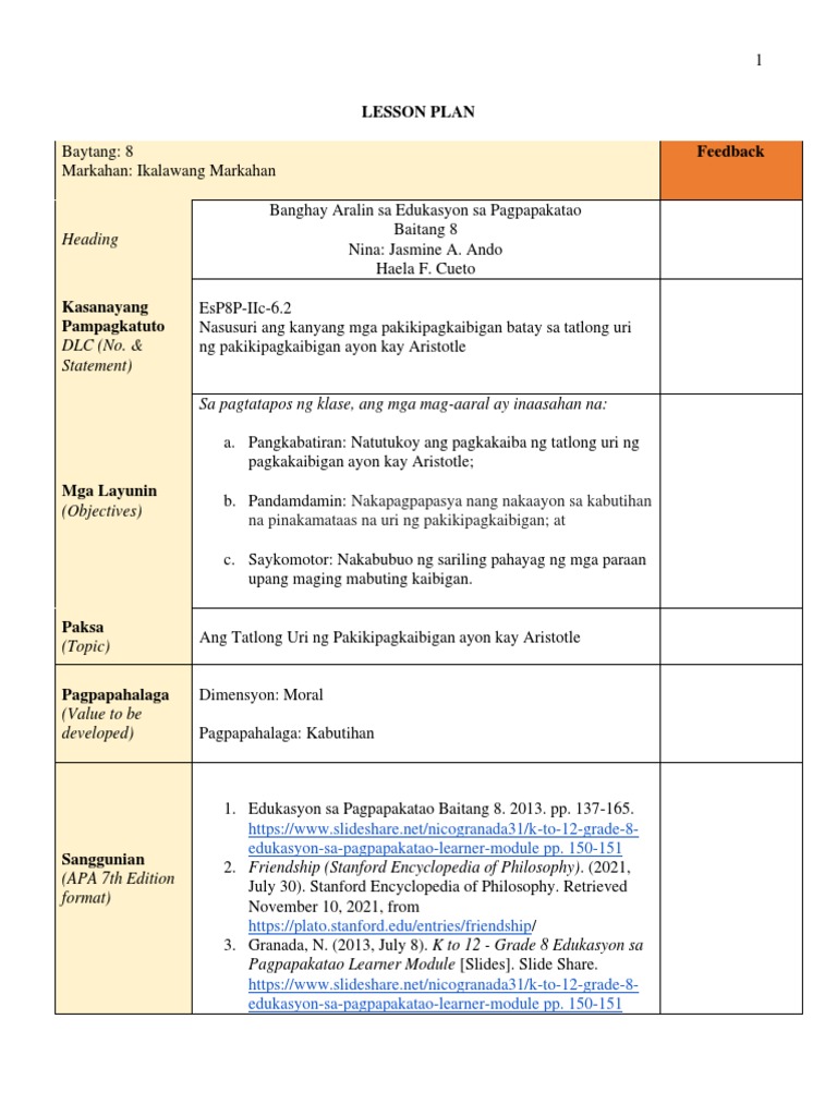 Lesson Plan Feedback: Heading | Download Free PDF | Google