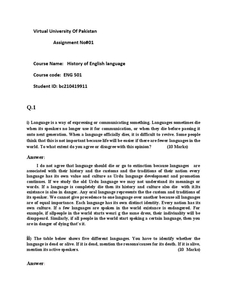 Virtual University of Pakistan Assignment No#01: (10 Marks) | PDF ...