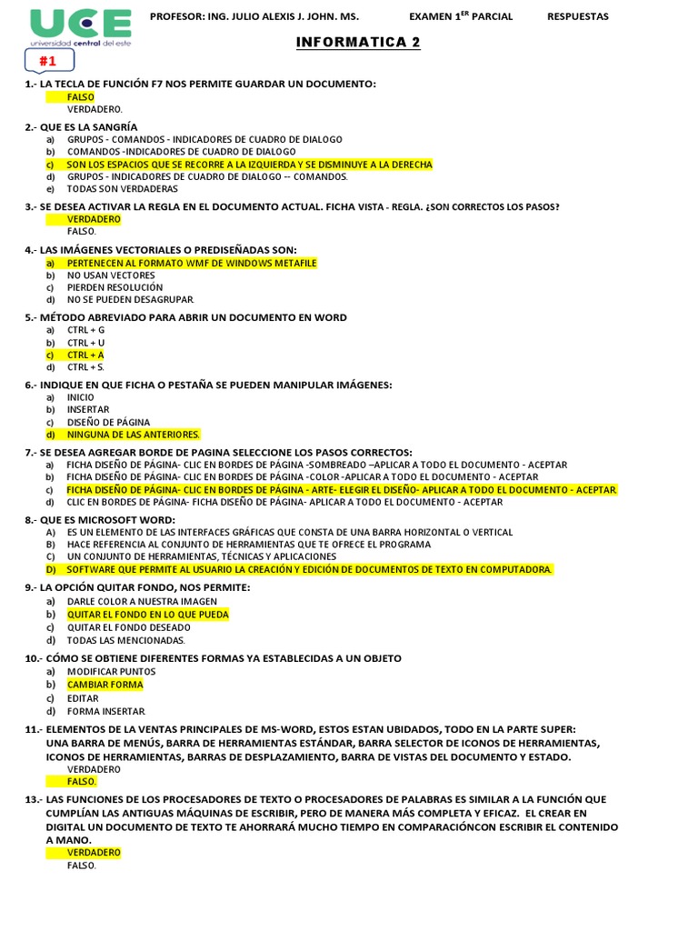 Examen 1er Parcial de Word - (Informatica 2) (15 Puntos 1 & 2 ... Examen 1er Parcial de Word - (Informatica 2) (15 Puntos 1 & 2 ...