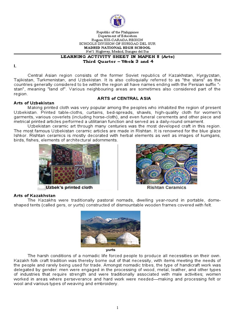 Learning Activity Sheet in Mapeh 8 (Arts) Third Quarter - Week 3 and 4 ...
