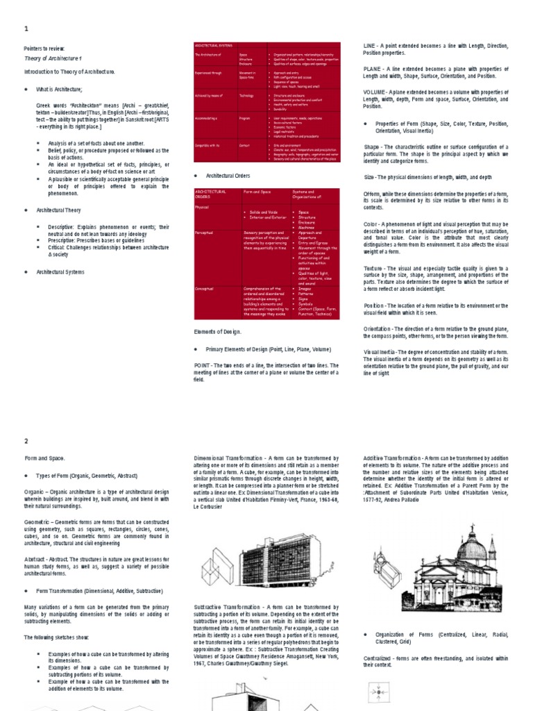 Theory of Architecture - Reviewer 1.1 | PDF | Stairs | Geometry