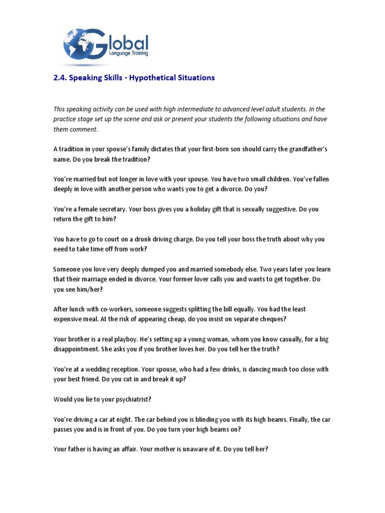 Speaking Skills: Hypothetical Scenarios | PDF | Marriage