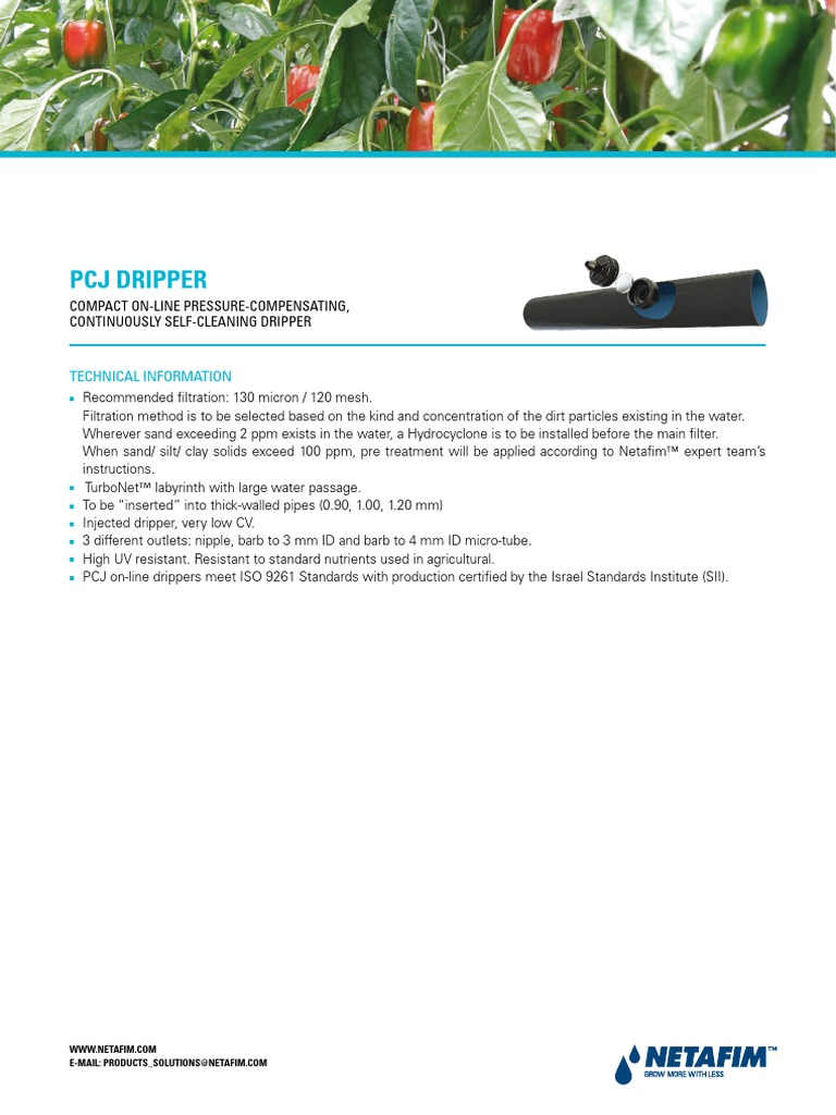 PCJ Dripper: Technical Information | PDF | Flow Measurement | Filtration