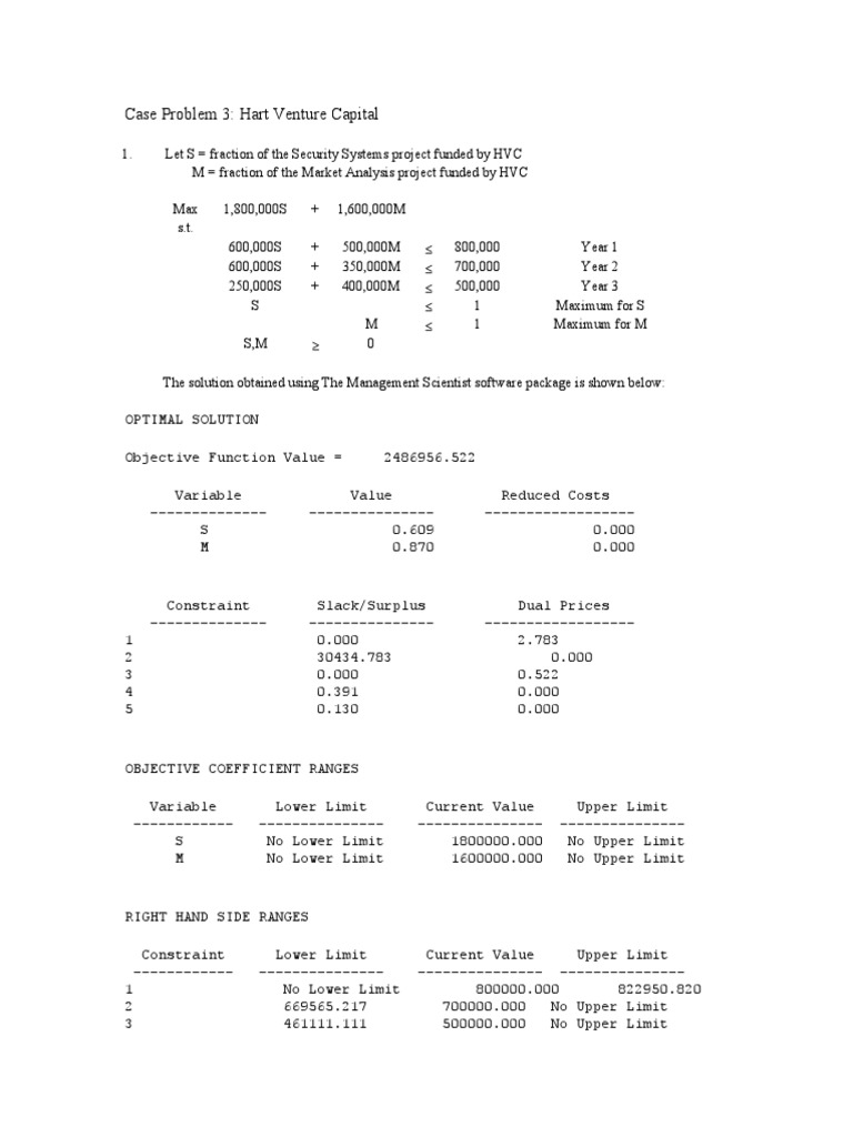 Case Problem 3 Hart Venture Capital | PDF | Mathematics | Applied ...