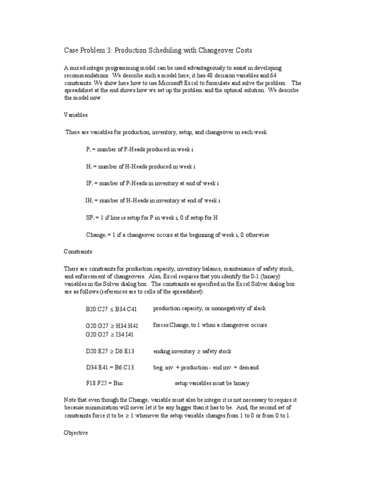 Changeover Cost Minimization Model | PDF | Scheduling (Production ...