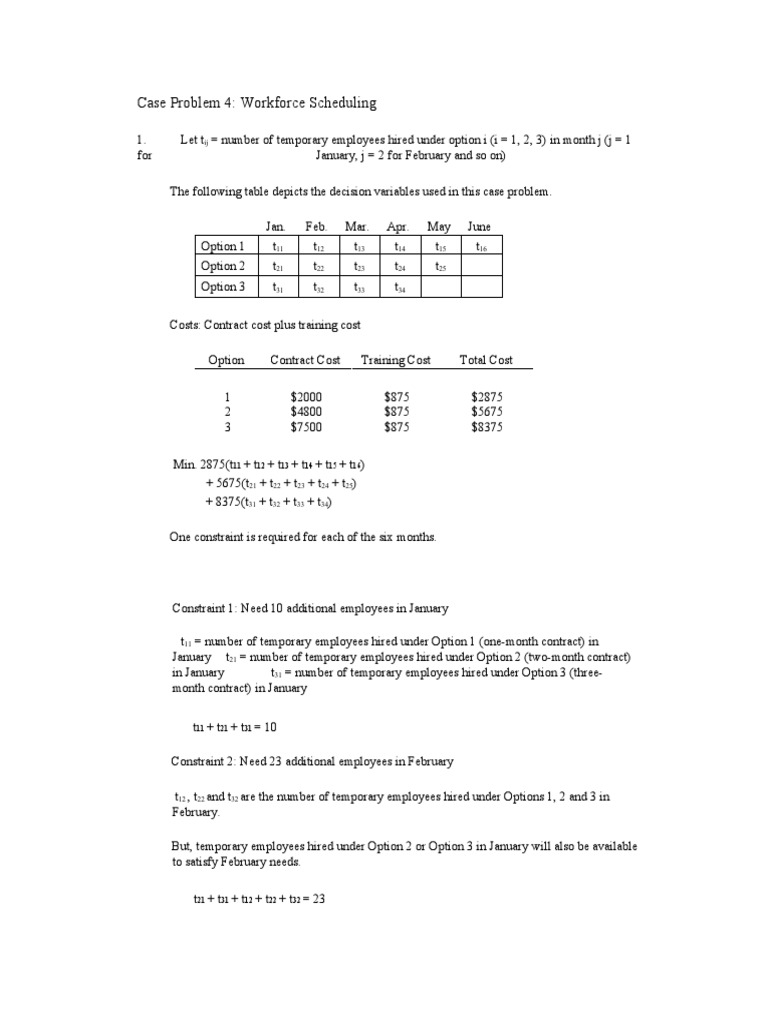 Case Problem 4 Workforce Scheduling | Download Free PDF | Computer Programming | Mathematical ...