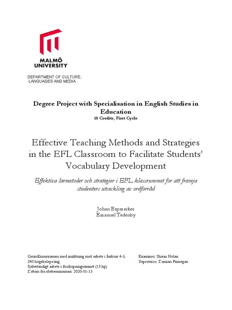 Effective Teaching Methods and Strategies in The EFL Classroom To ...