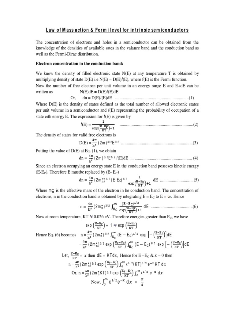 Law of Mass Action of Semiconductors | PDF | Electrical Resistivity And Conductivity ...