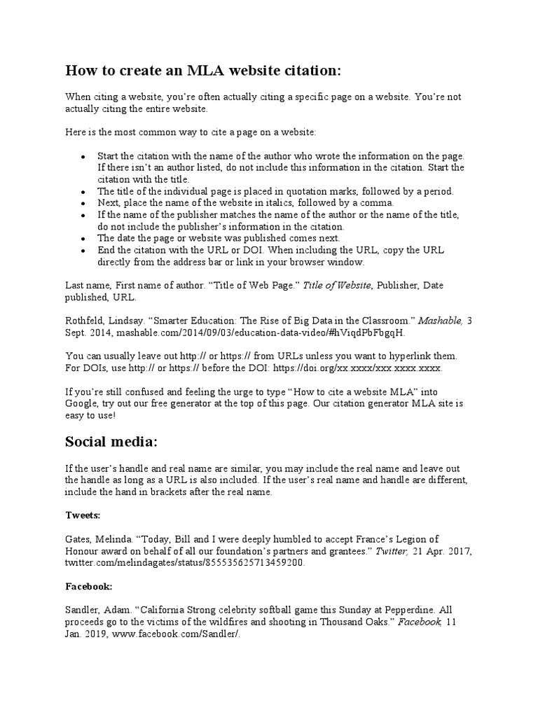 How To Create An MLA Website Citation | PDF | Websites | Digital Object ...