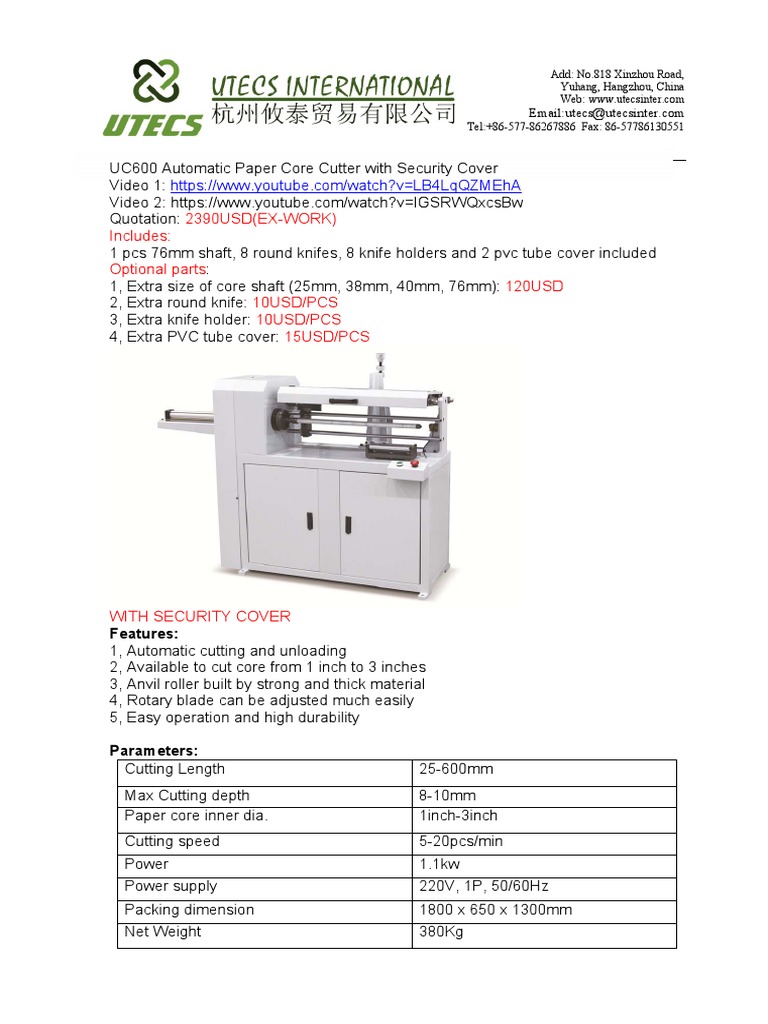 Automatic and Manual Paper Core Cutters | PDF | Manufactured Goods ...