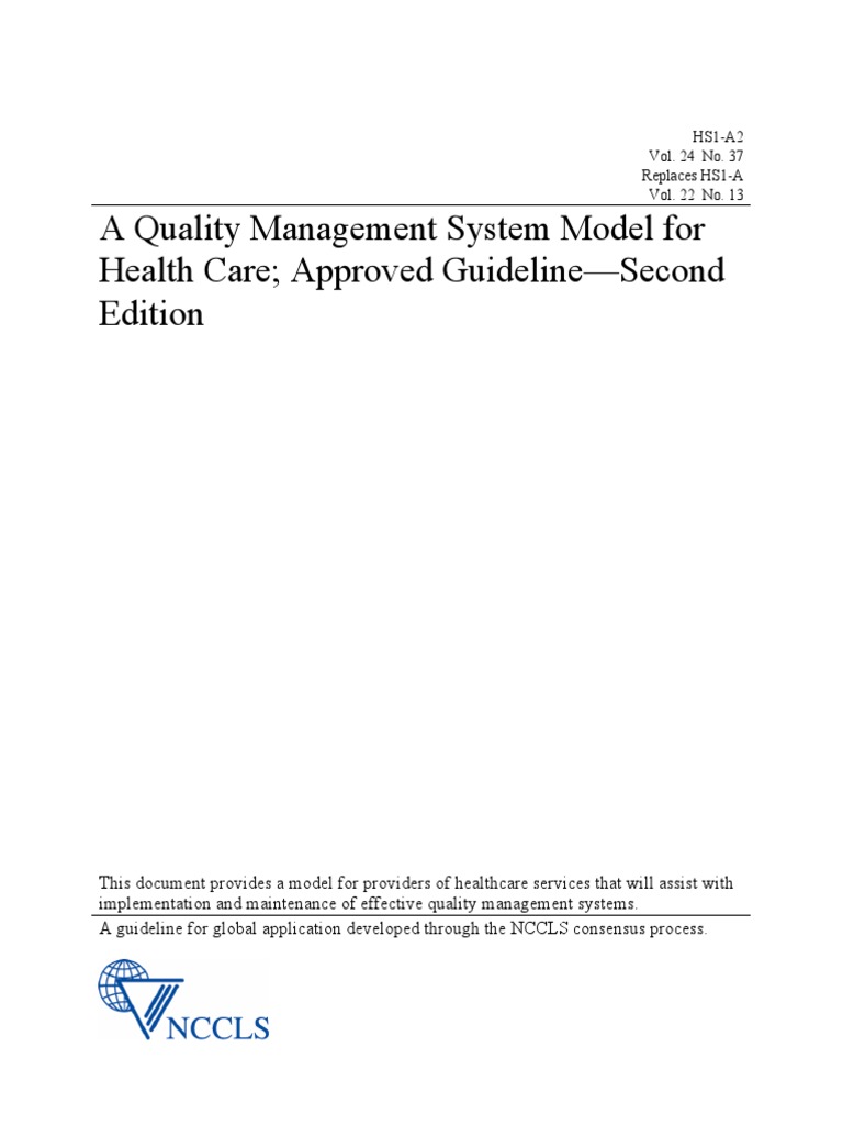 A Quality Management System Model For Health Care Approved Guideline ...