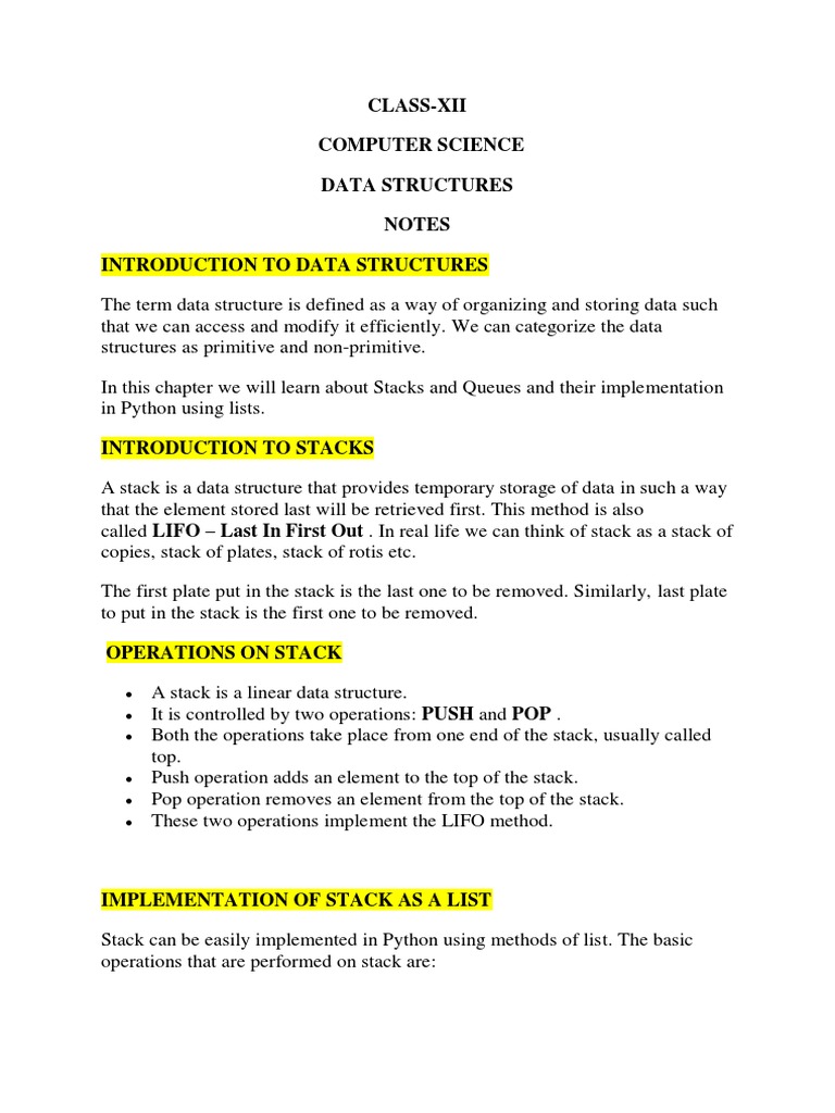 Data Structures Notes | PDF | Queue (Abstract Data Type) | Scheduling ...