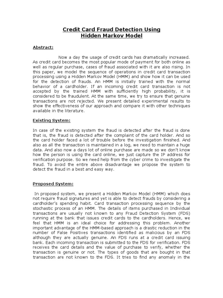 Credit Card Fraud Detection Using Hidden Markov Models | PDF | Credit Card | Financial Transaction