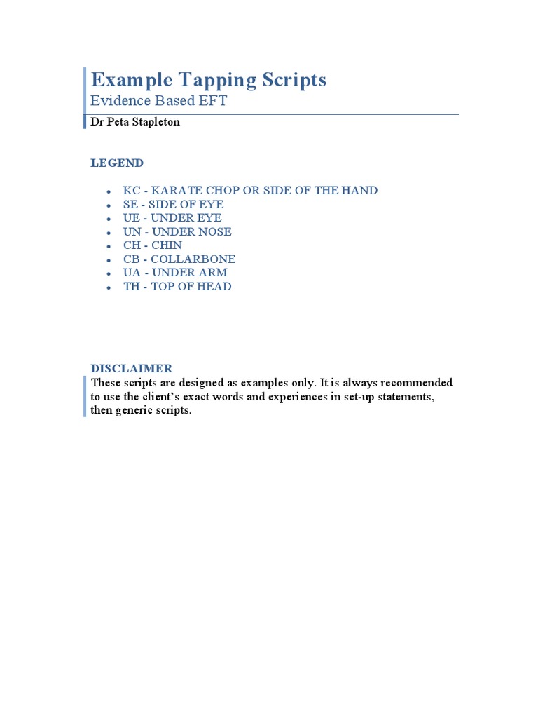 Example Tapping Scripts: Evidence Based EFT | PDF | Shoulder | Pain