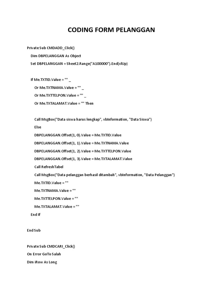 Coding Form Pelanggan | Download Free PDF | Computer Programming ...