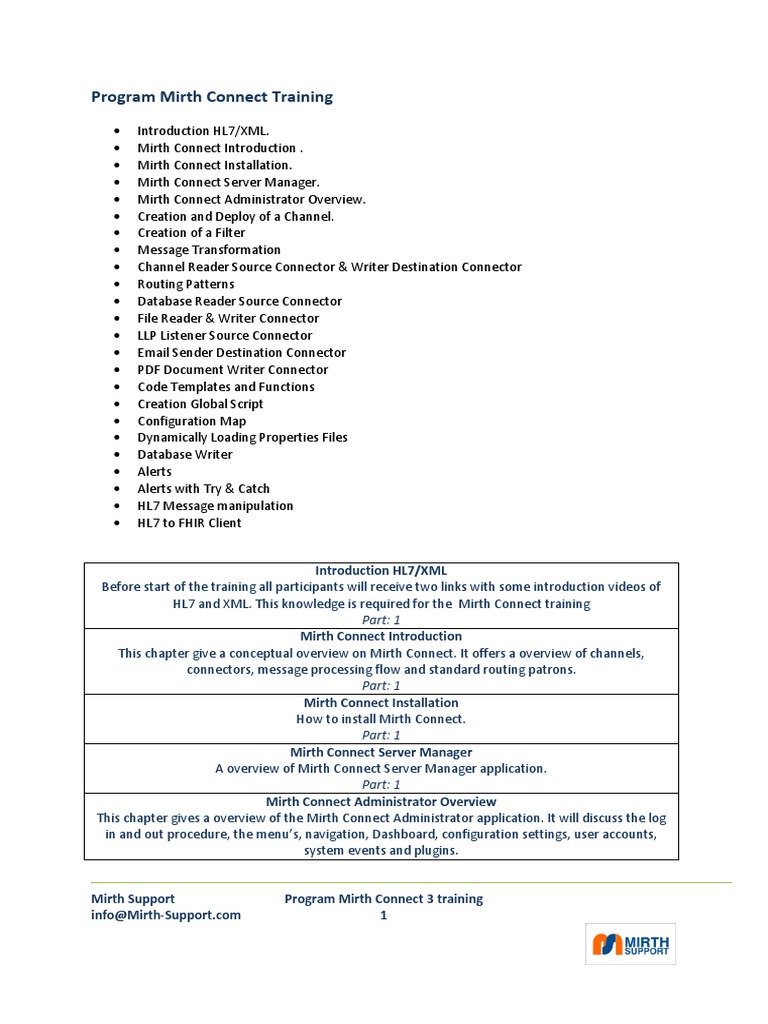 Programma Mirth Connect 3 Training | PDF | Databases | Server (Computing)