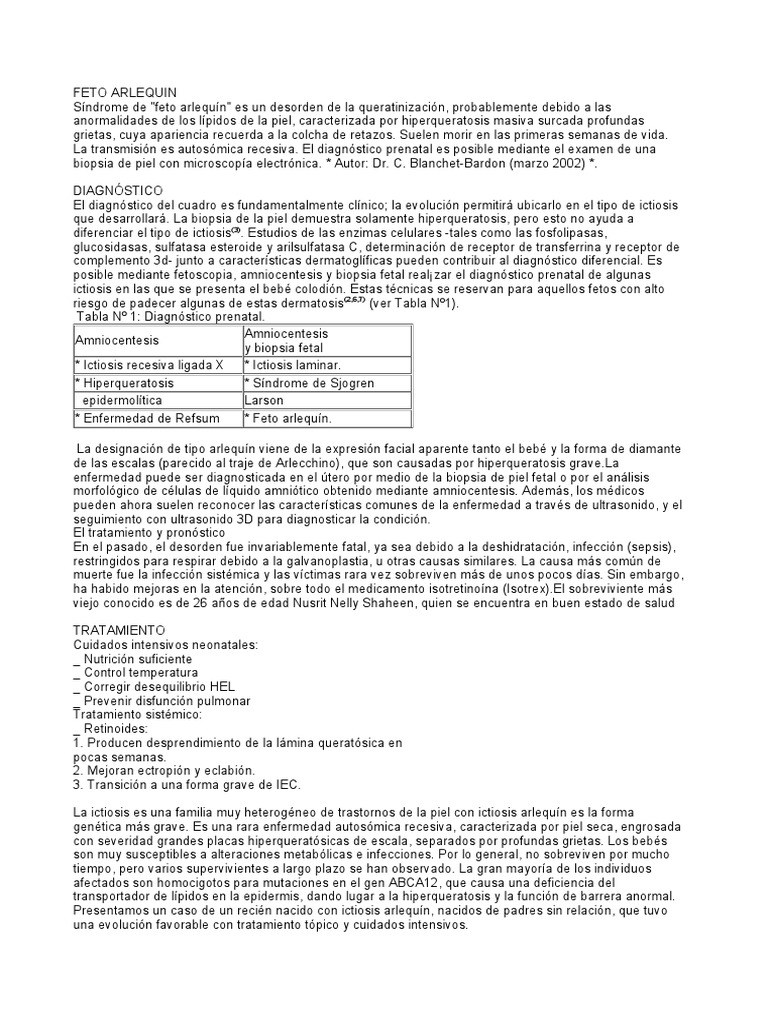 Síndrome del Feto Arlequín: Diagnóstico y Tratamiento | PDF ...