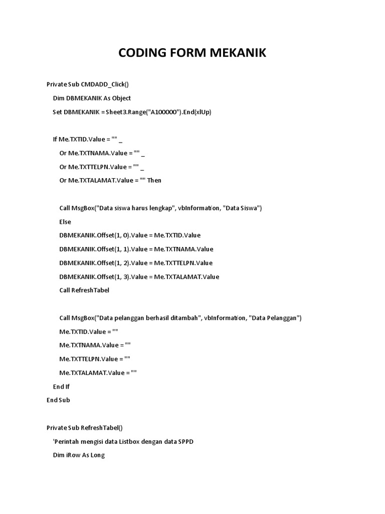Coding Form Mekanik | PDF | Computer Programming | Computer Engineering Coding Form Mekanik | PDF | Computer Programming | Computer Engineering