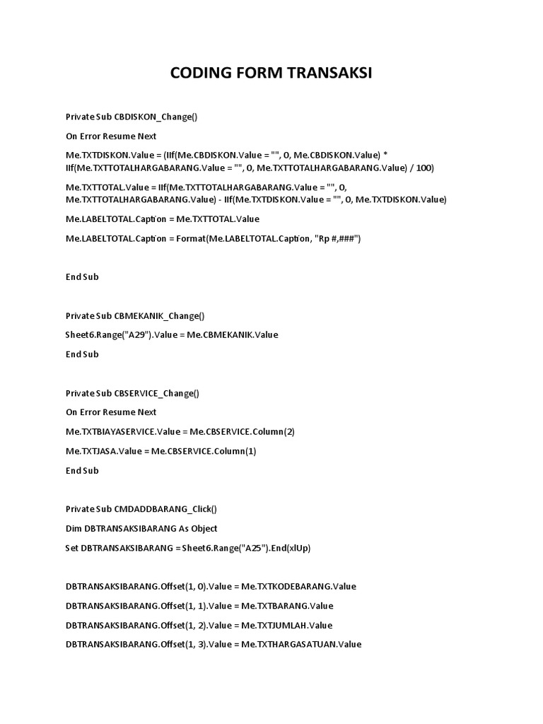 Coding Form Transaksi | PDF