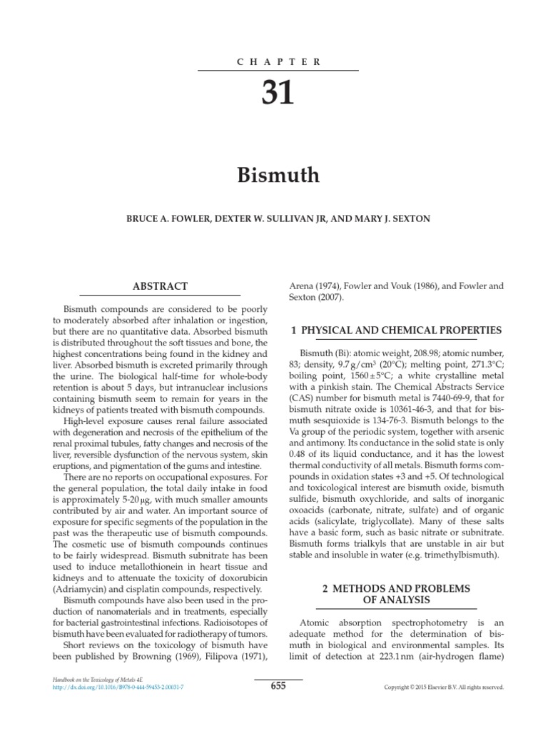 Bismuth: Handbook On The Toxicology of Metals 4E | PDF | Kidney | Apoptosis