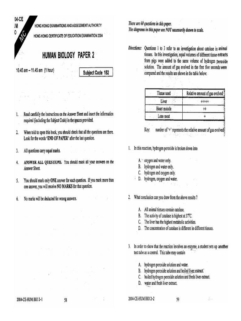 (P) 2004 Human Biology Paper 2 | PDF